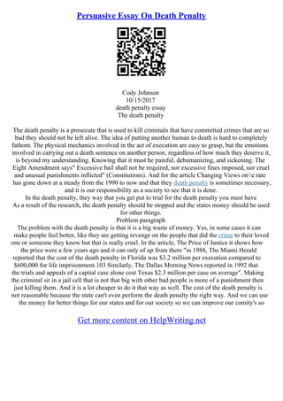 Death Penalty Persuasive Essay | PDF