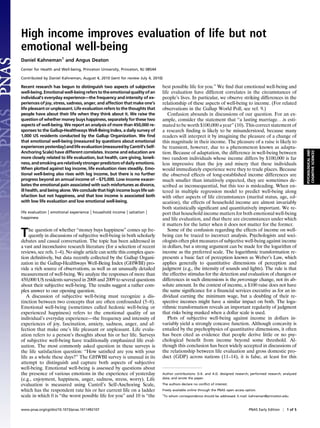 High Income Improves Evaluation of Life But Not Emotional Well-being | PDF
