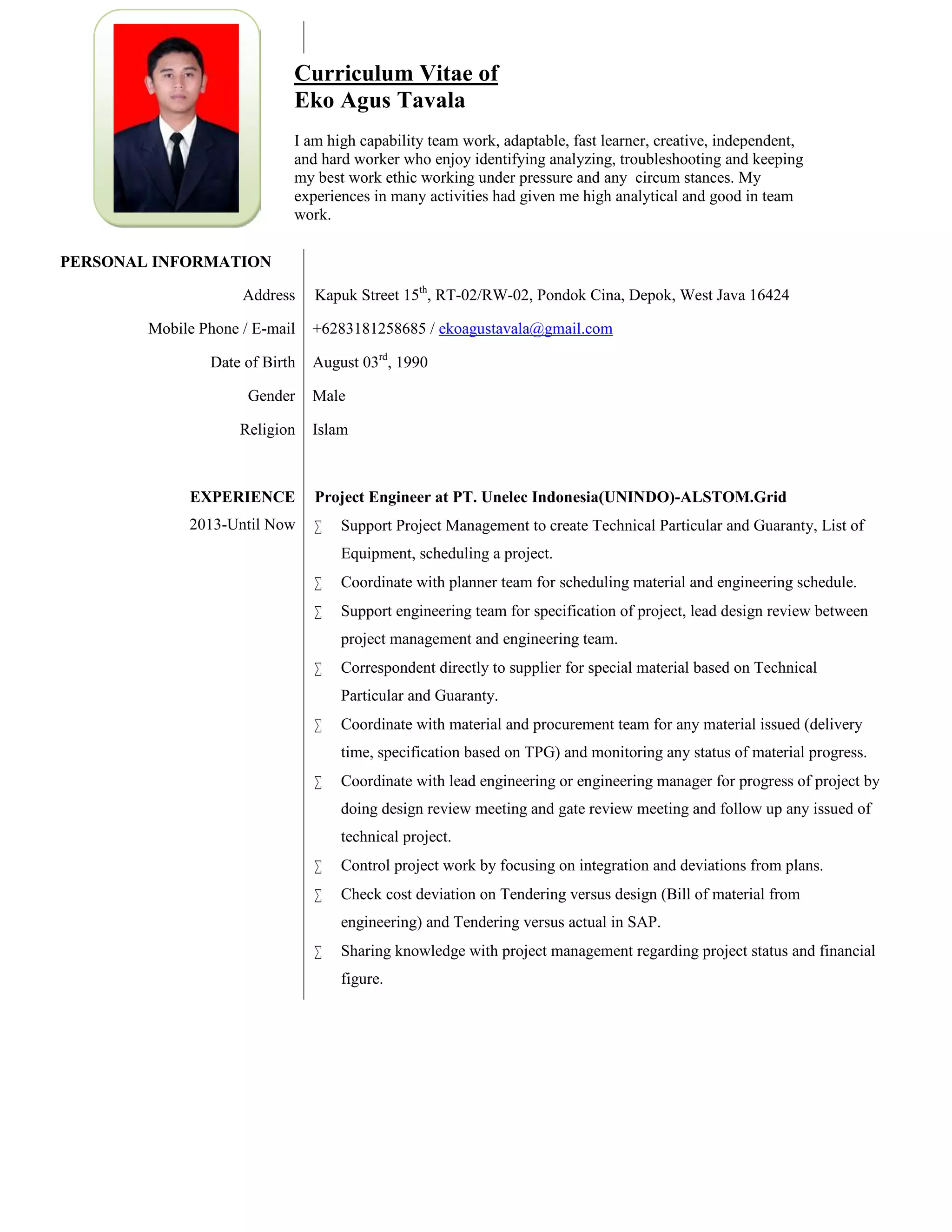 CV Eko Agus Tavala | PDF