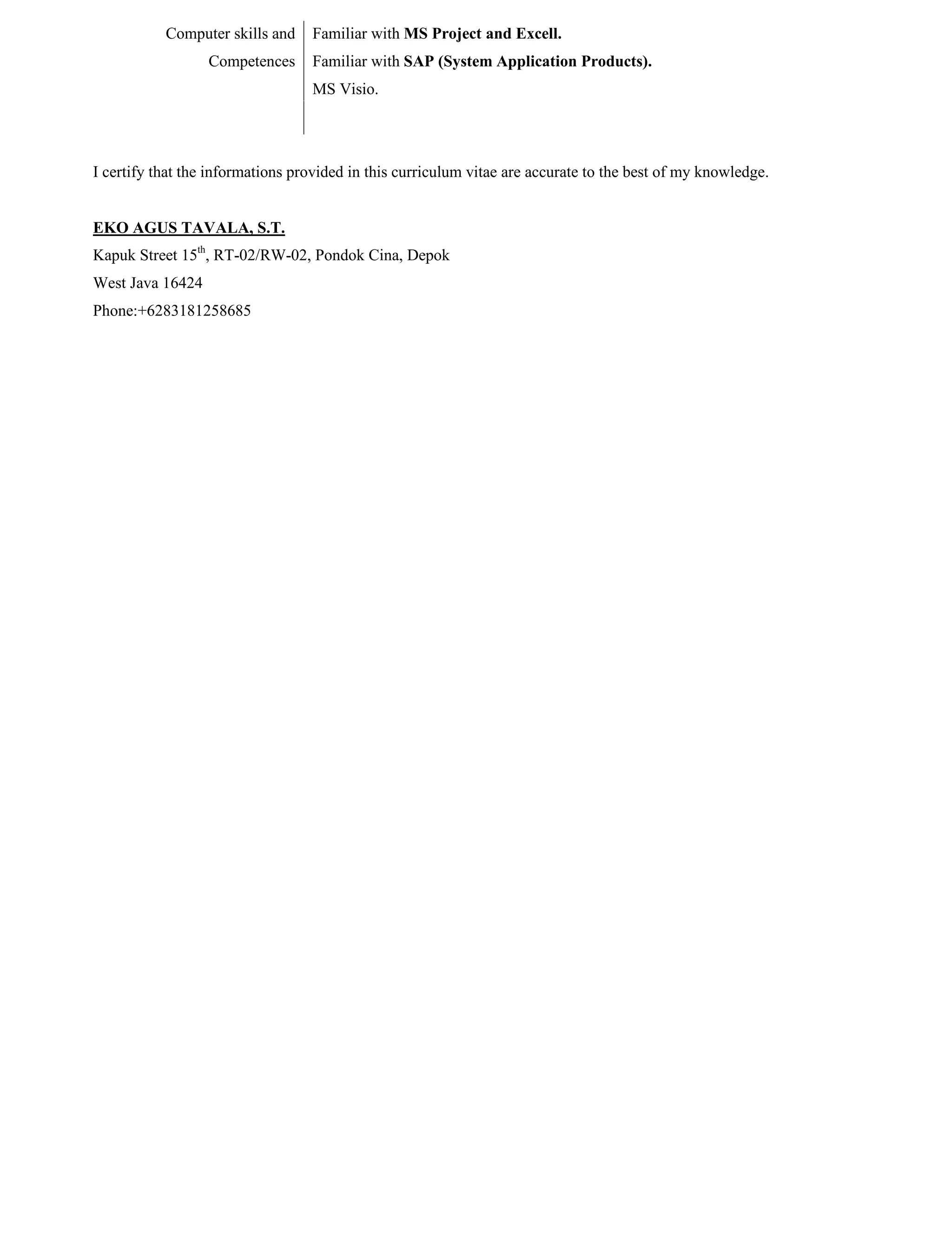 CV Eko Agus Tavala | PDF