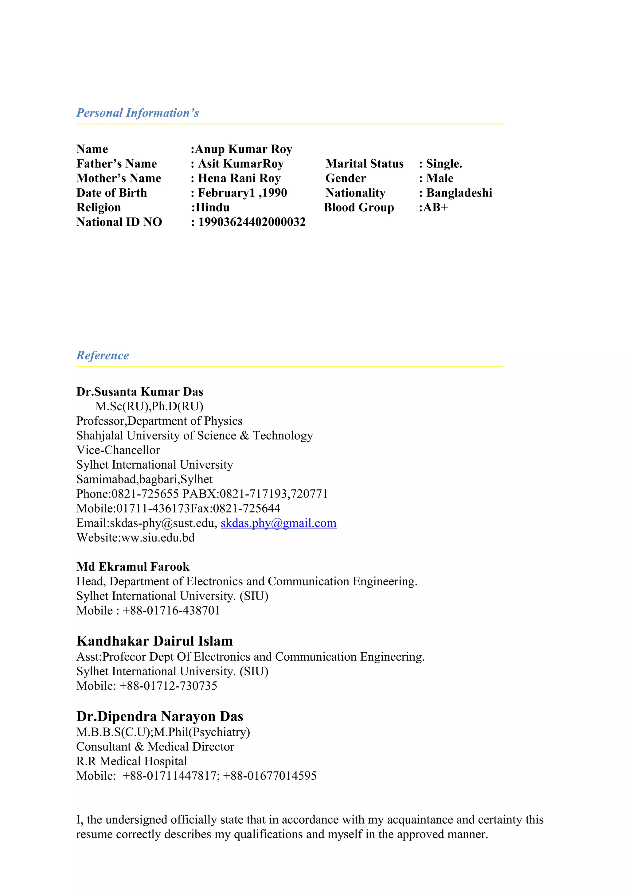 Resume of anup | PDF