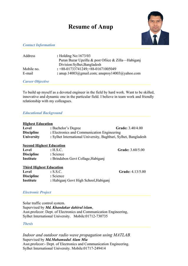 Resume of anup | PDF