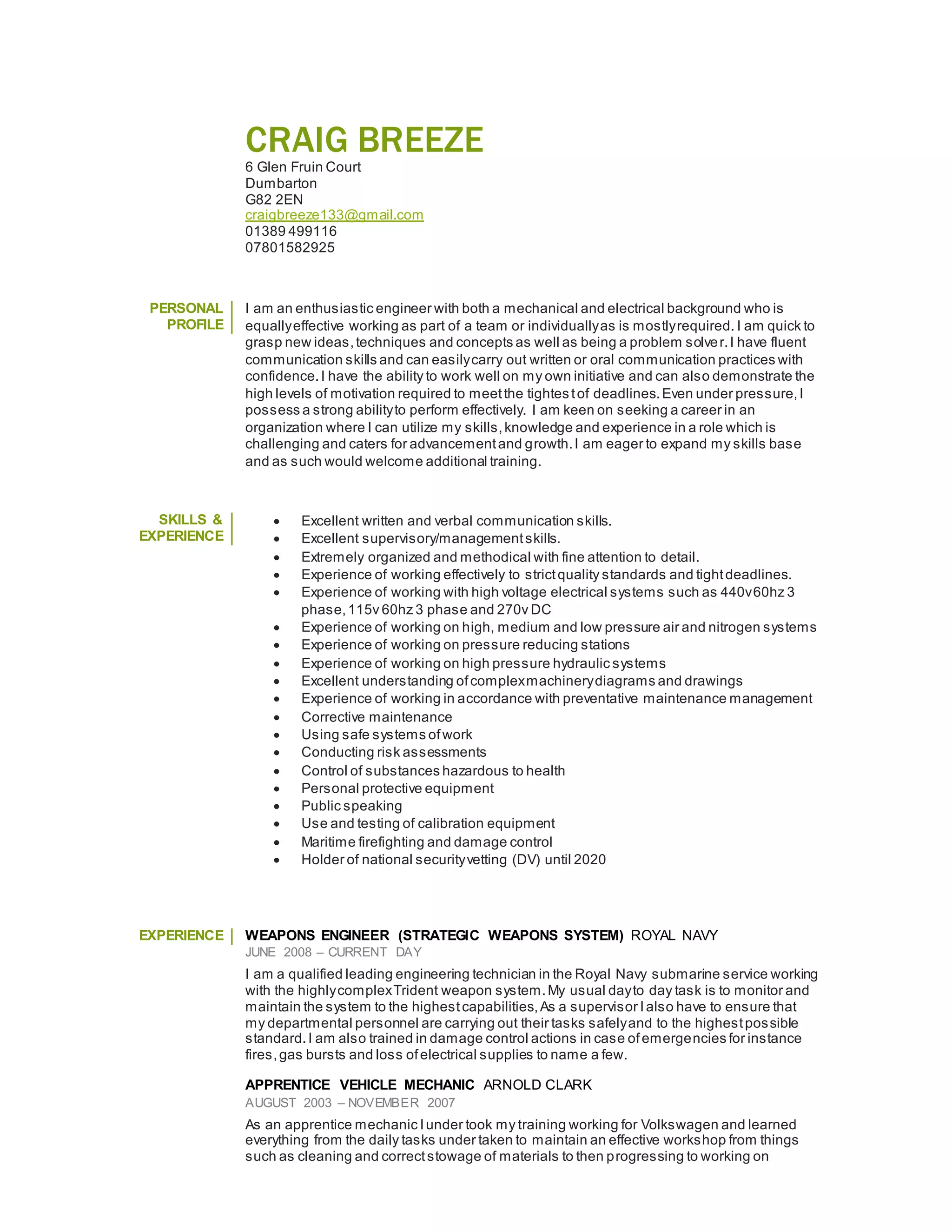 Craig breeze CV | DOCX