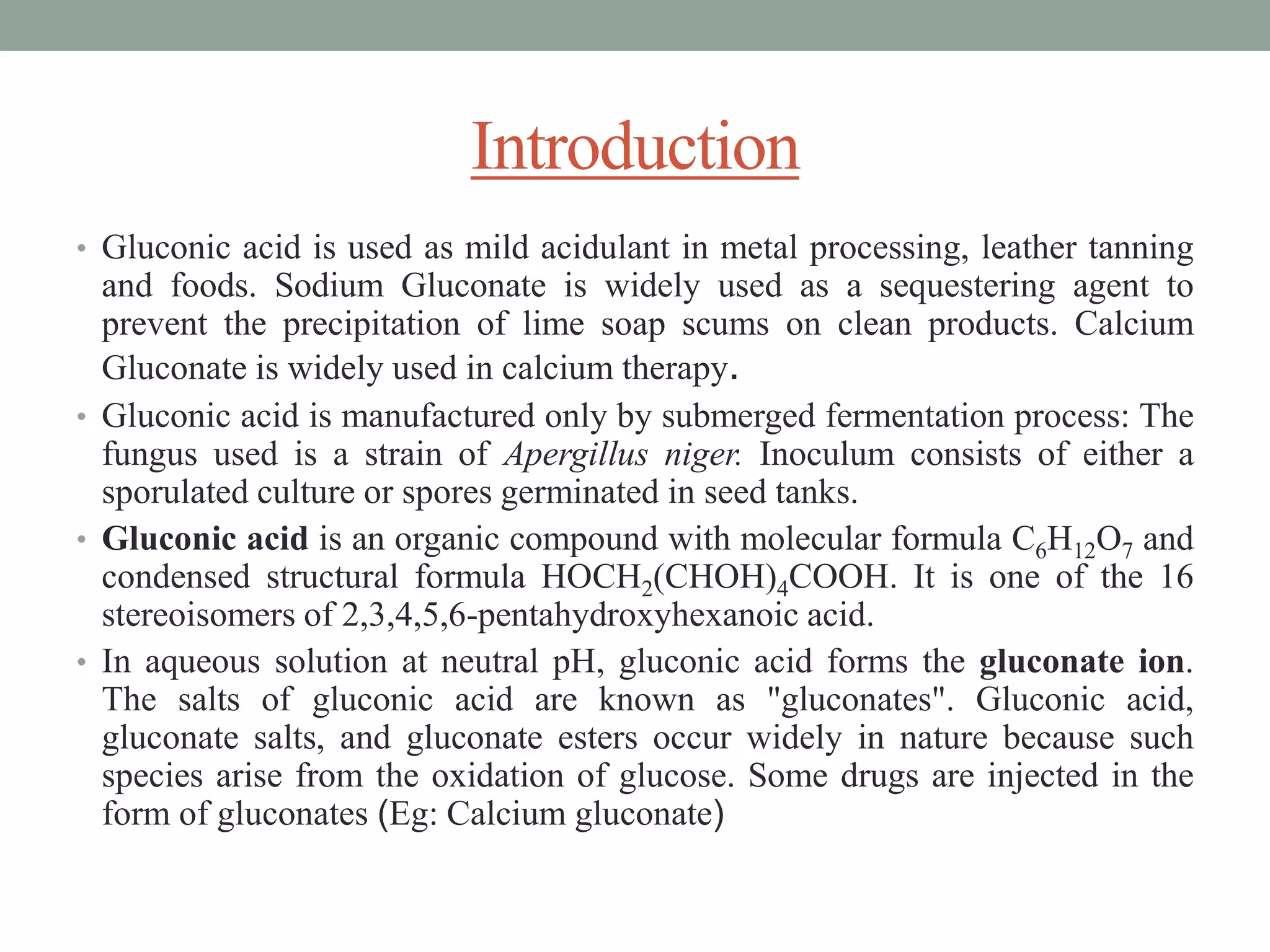 Gluconic Acid: Production and Market | PPTX