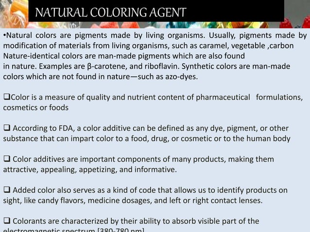 sweetening and coloring agents | PPTX | Chemistry | Science