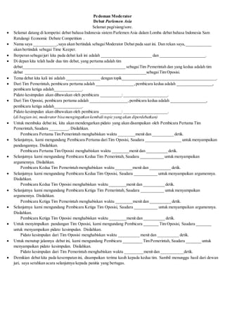 Debat pedoman moderator | DOCX