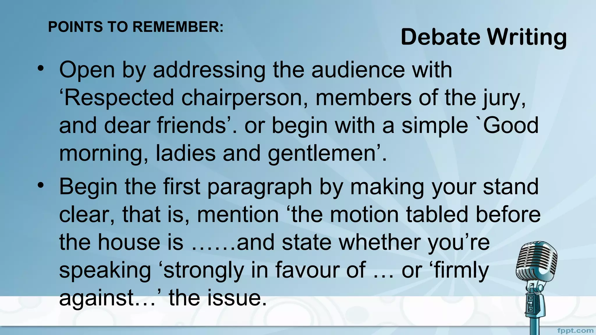 Debate Writing for Class XI & XII | PPT