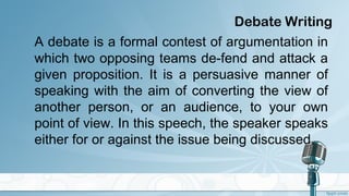 Debate Writing for Class XI & XII | PPT