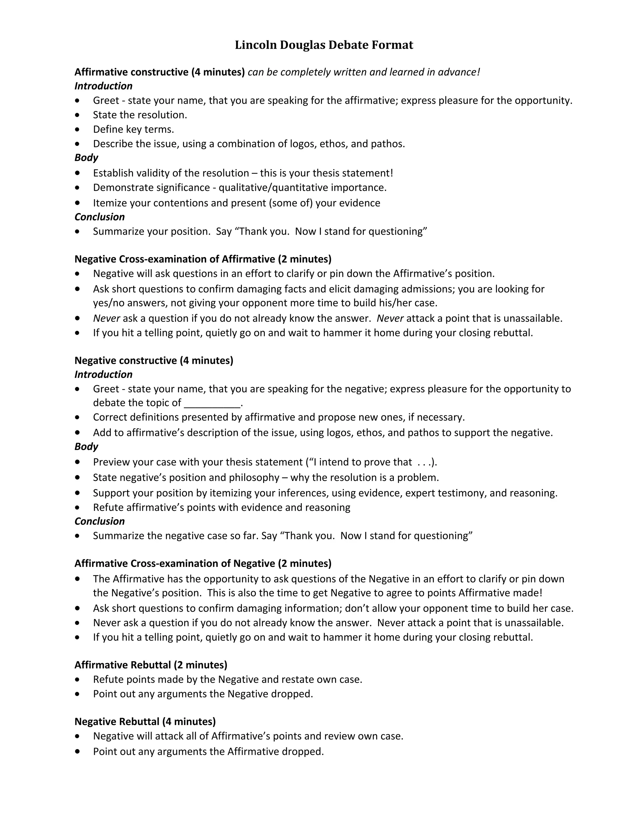 Debate student handout - ld | PDF