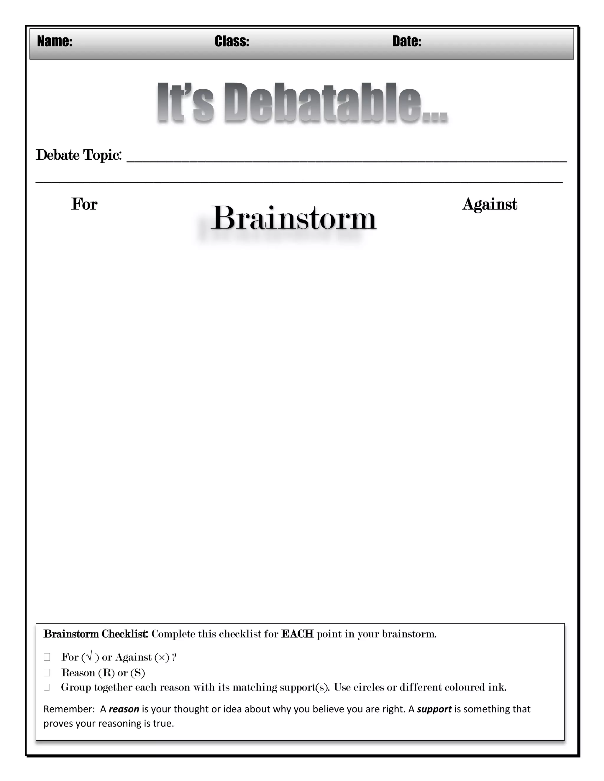 Debate templatebt (writing acivities) | PDF