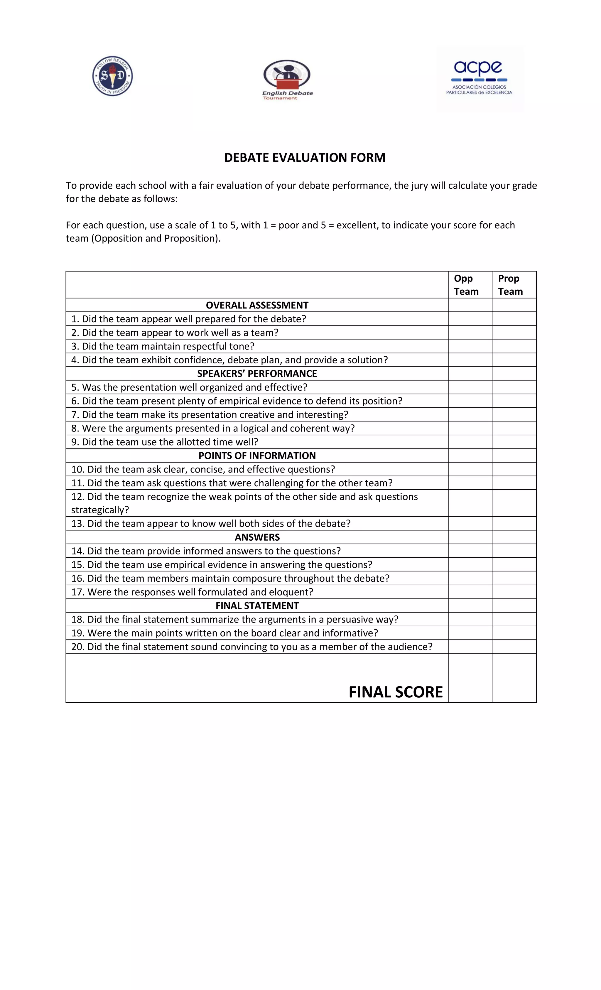 Debate Assesment Criteria | PDF