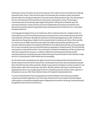 Euthanasia Essay | DOCX | Medical Health