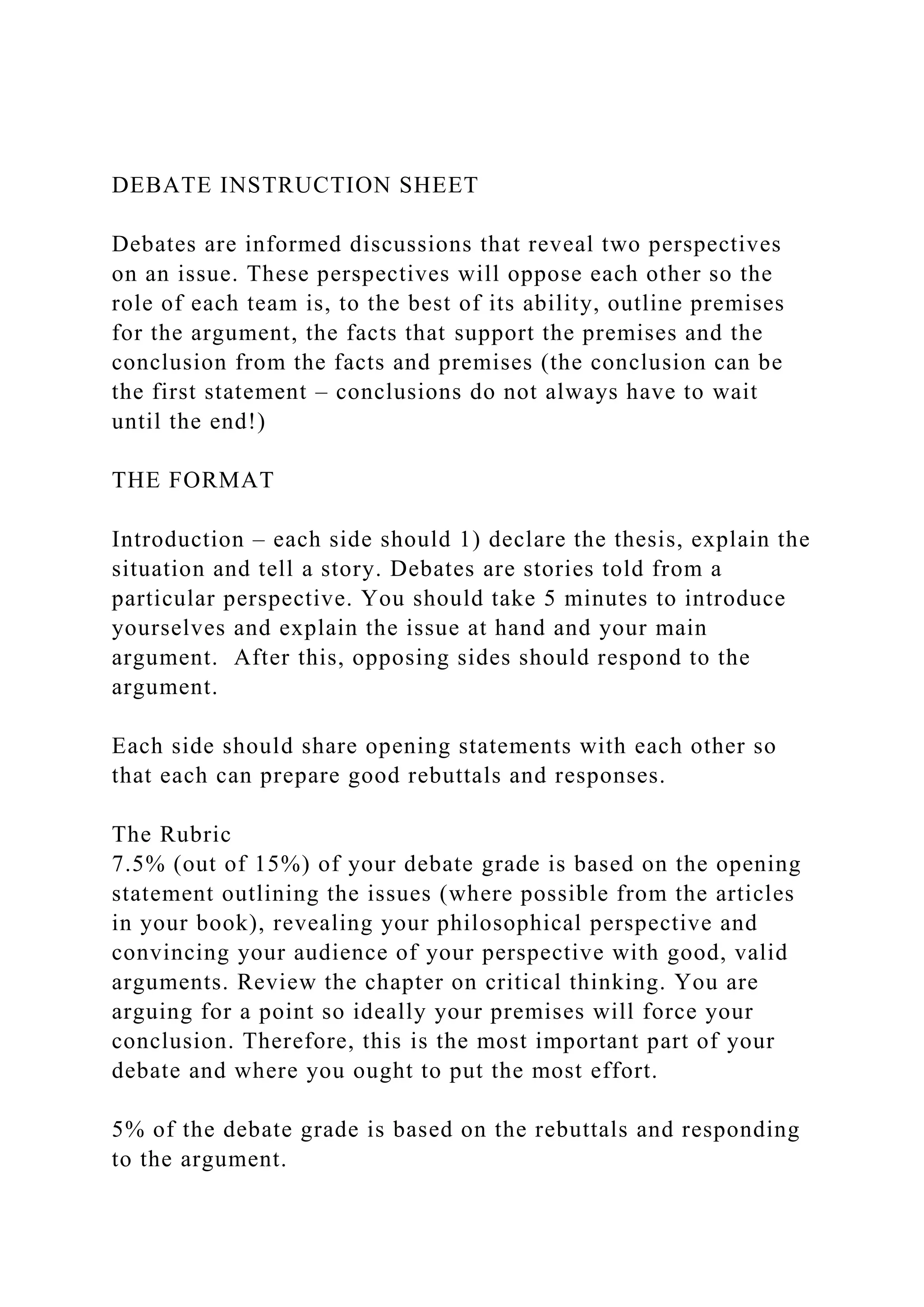 DEBATE INSTRUCTION SHEETDebates are informed discussions that .docx