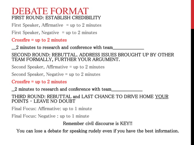 Debate notes and format w rubric | PPTX