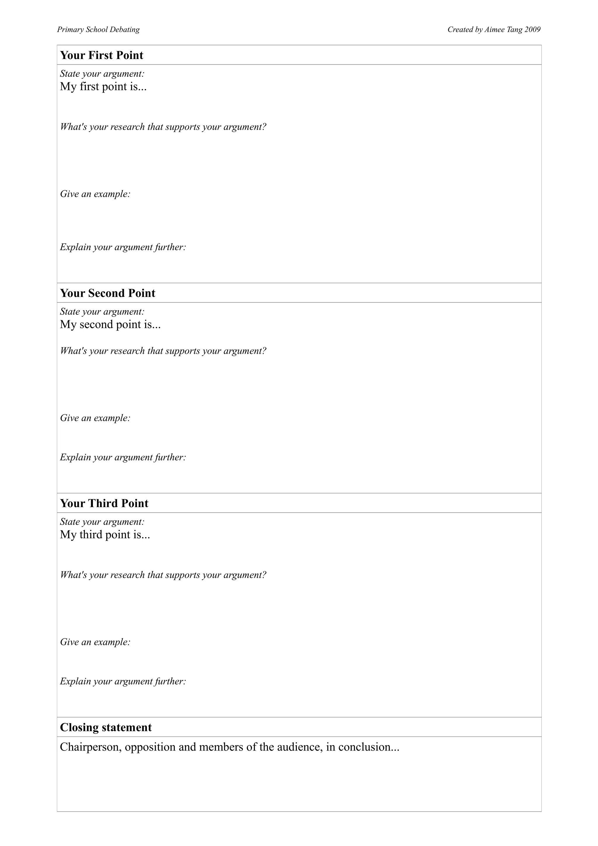 Debate preparation templates | DOC