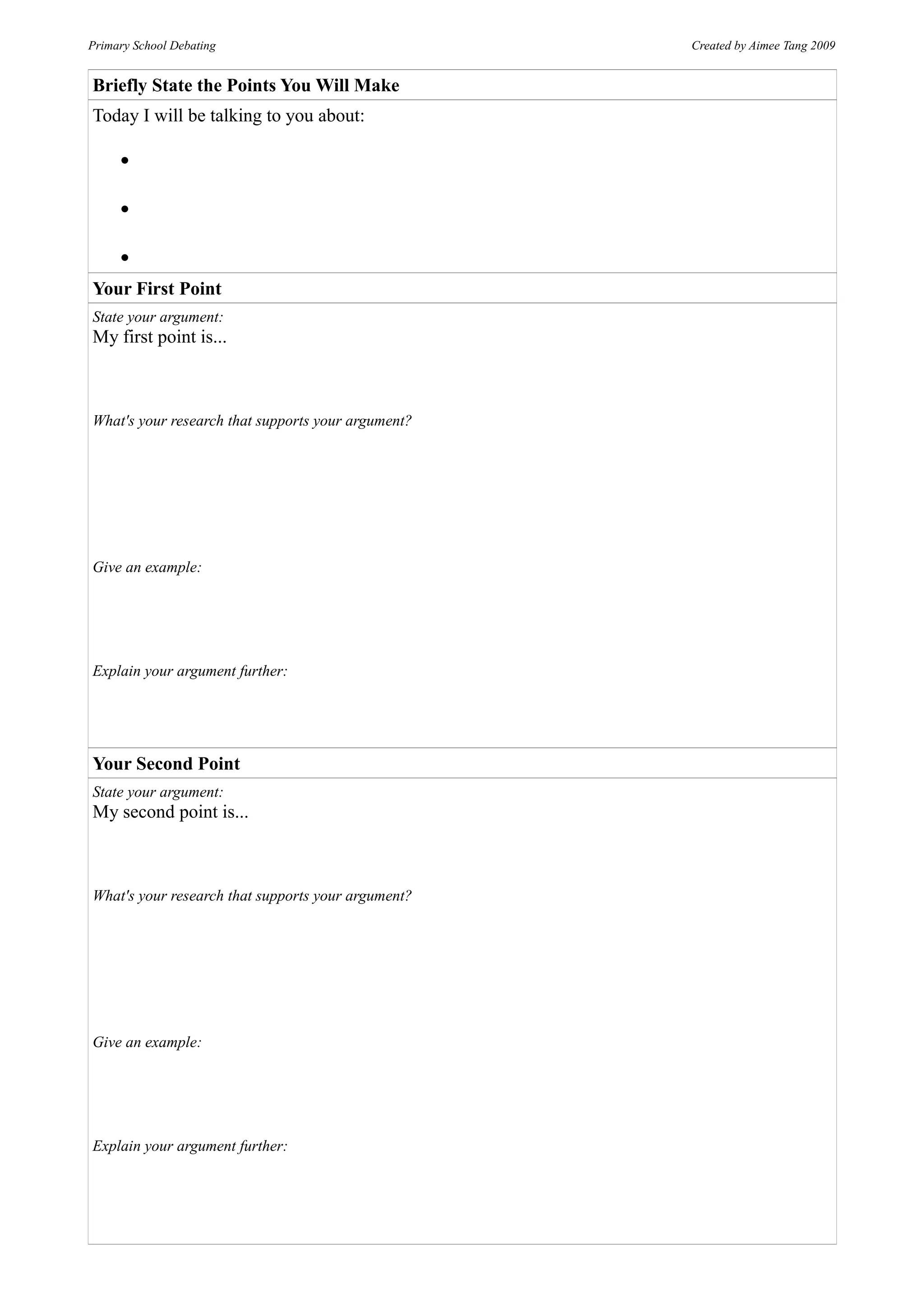 Debate preparation templates | DOC