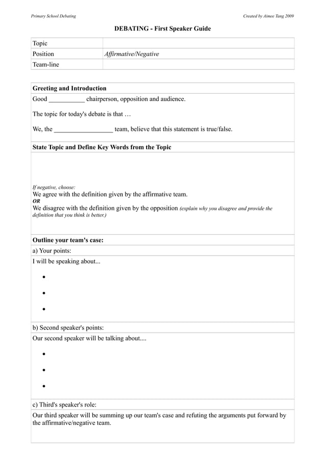 Debate preparation templates | DOC