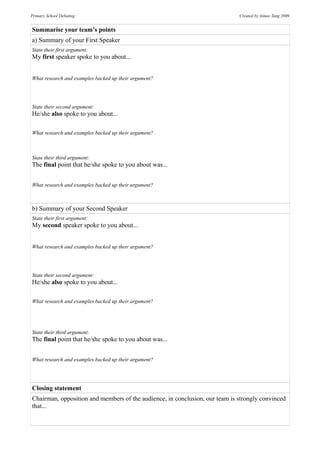 Debate preparation templates | DOC