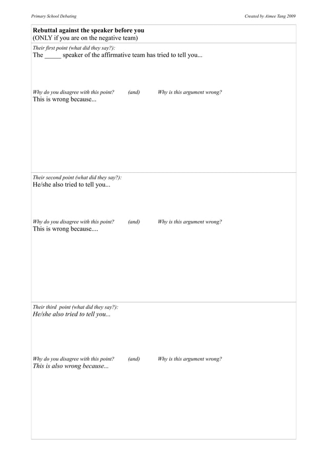 Debate preparation templates | DOC