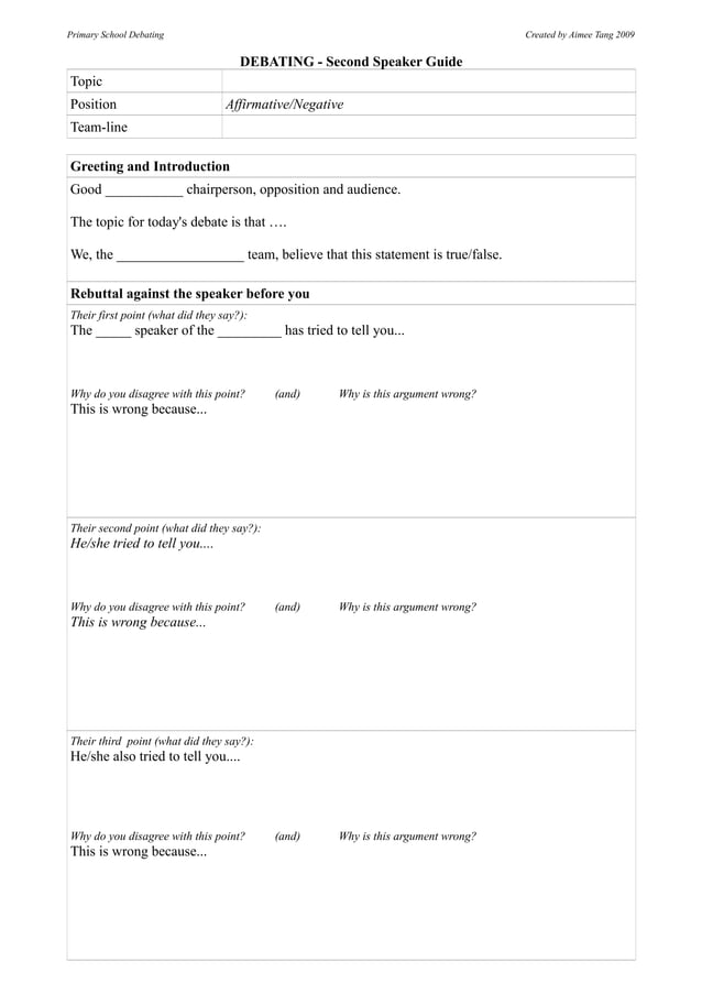 Debate preparation templates | DOC