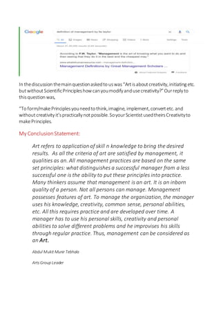 Debate report on Management is Art | PDF