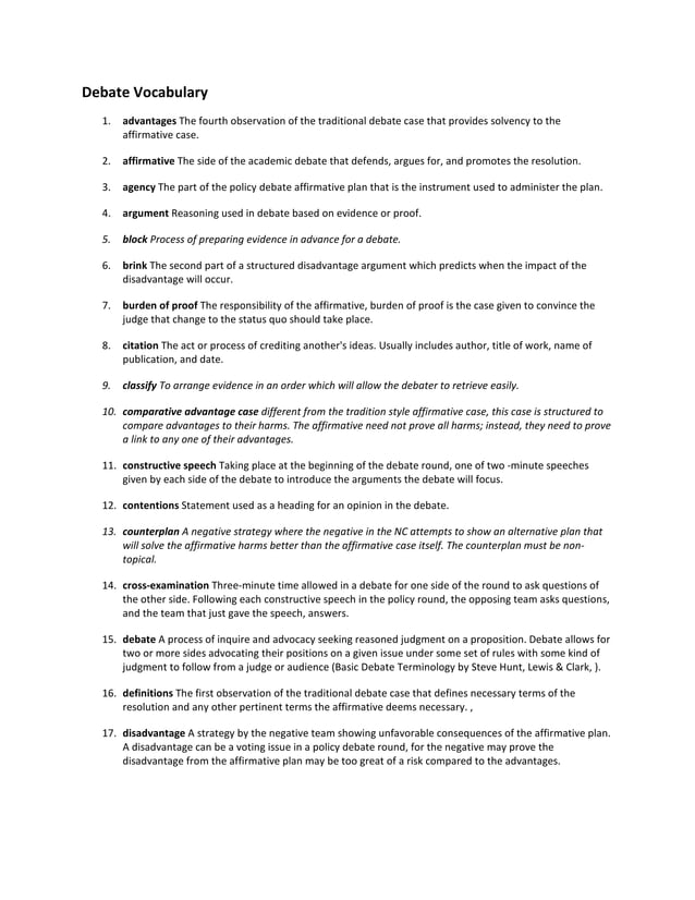 Debate vocabulary | PDF