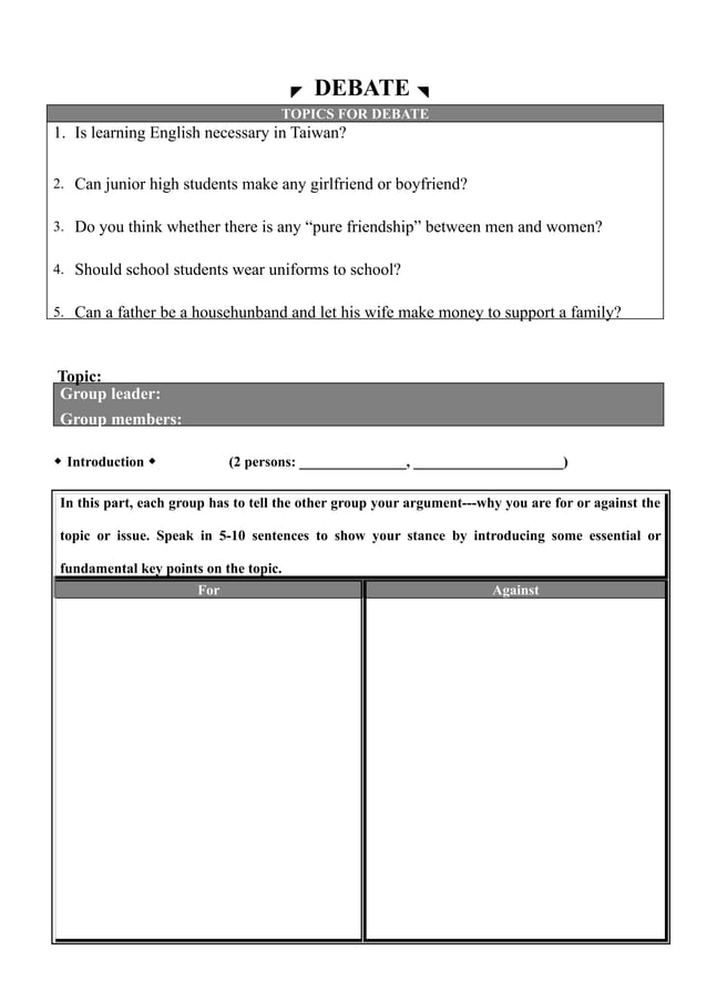 Debate worksheet