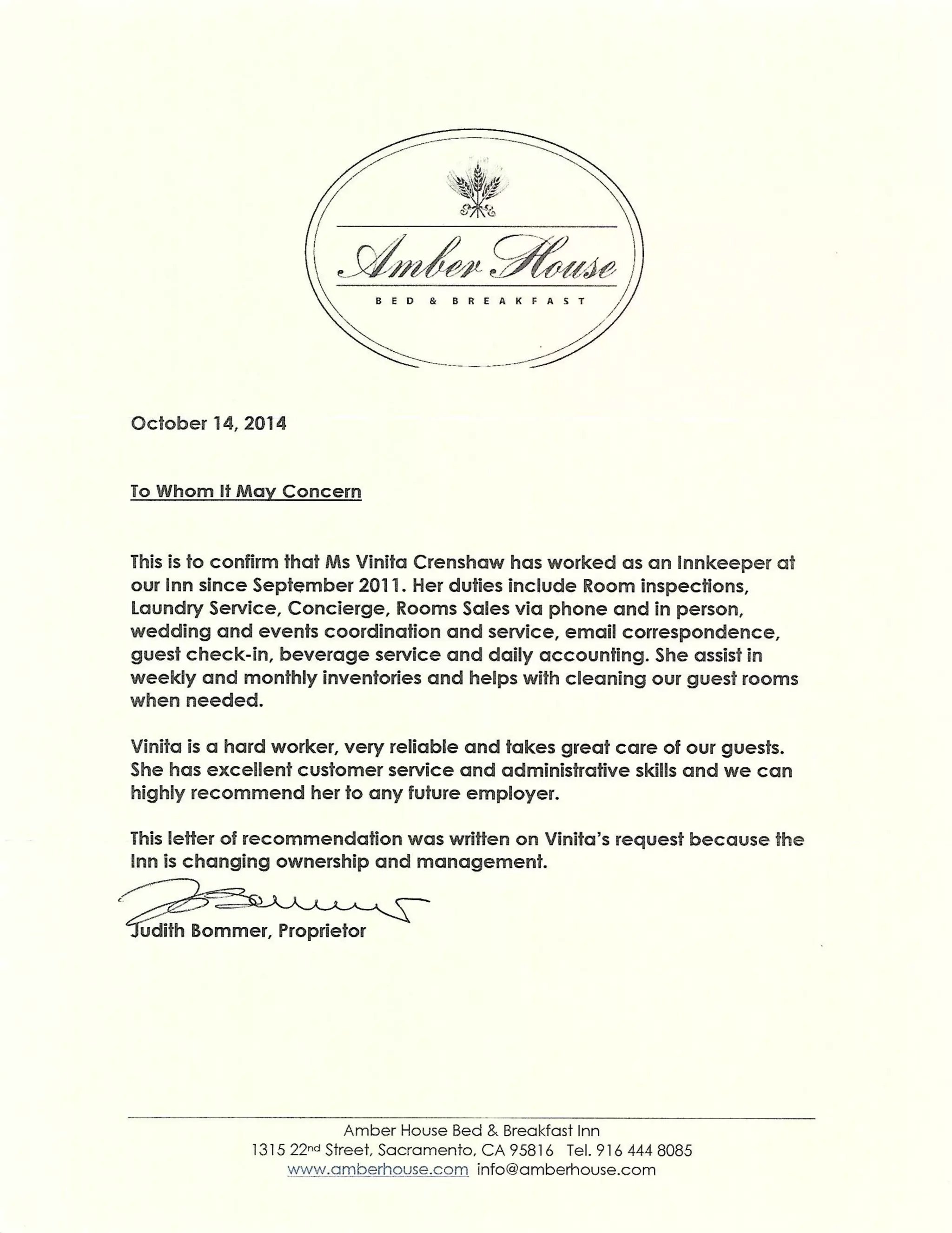amber house reference letter | PDF