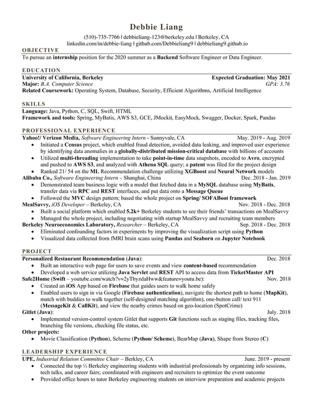 Debbie Liang resume | PDF