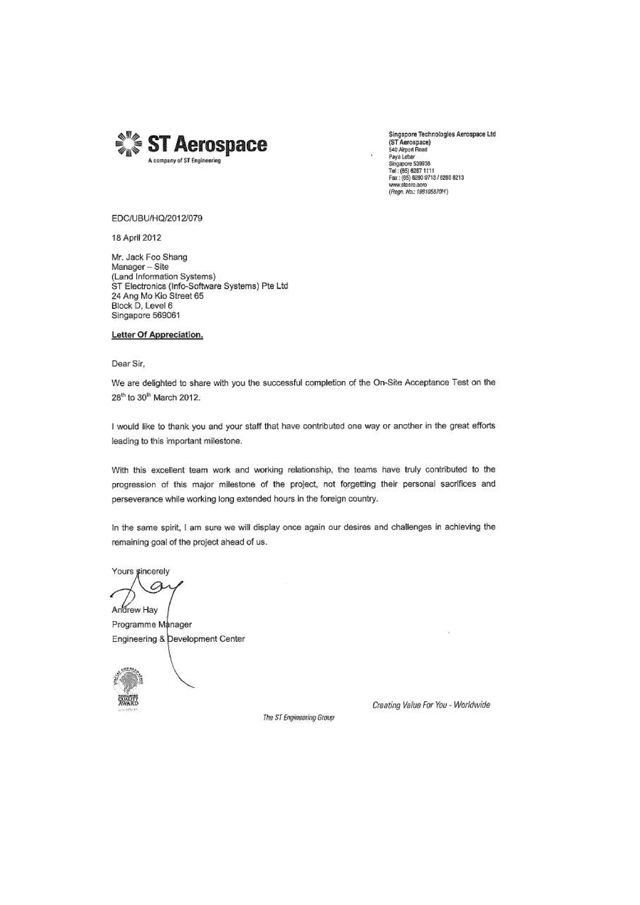 Letter of Appreciation from cilent company | PDF