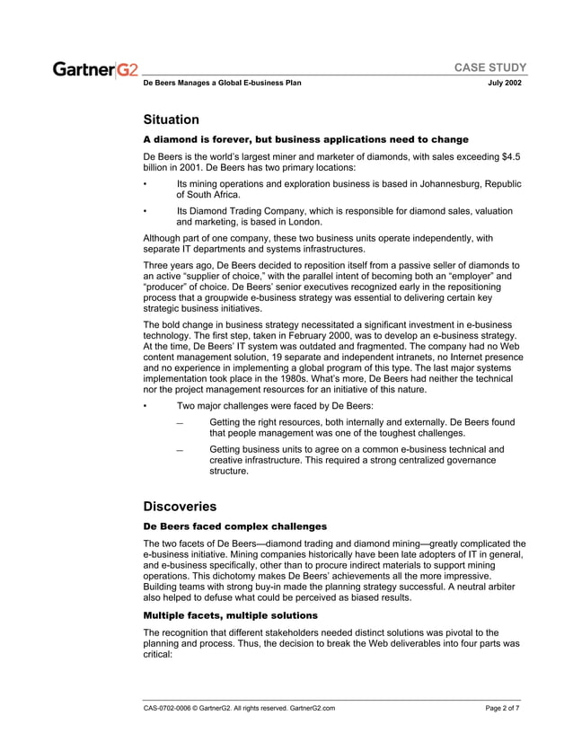 De Beers Gartner e business case study | PDF