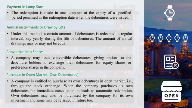 Debentures its types and Methods of Redemption of Debentures | PPTX