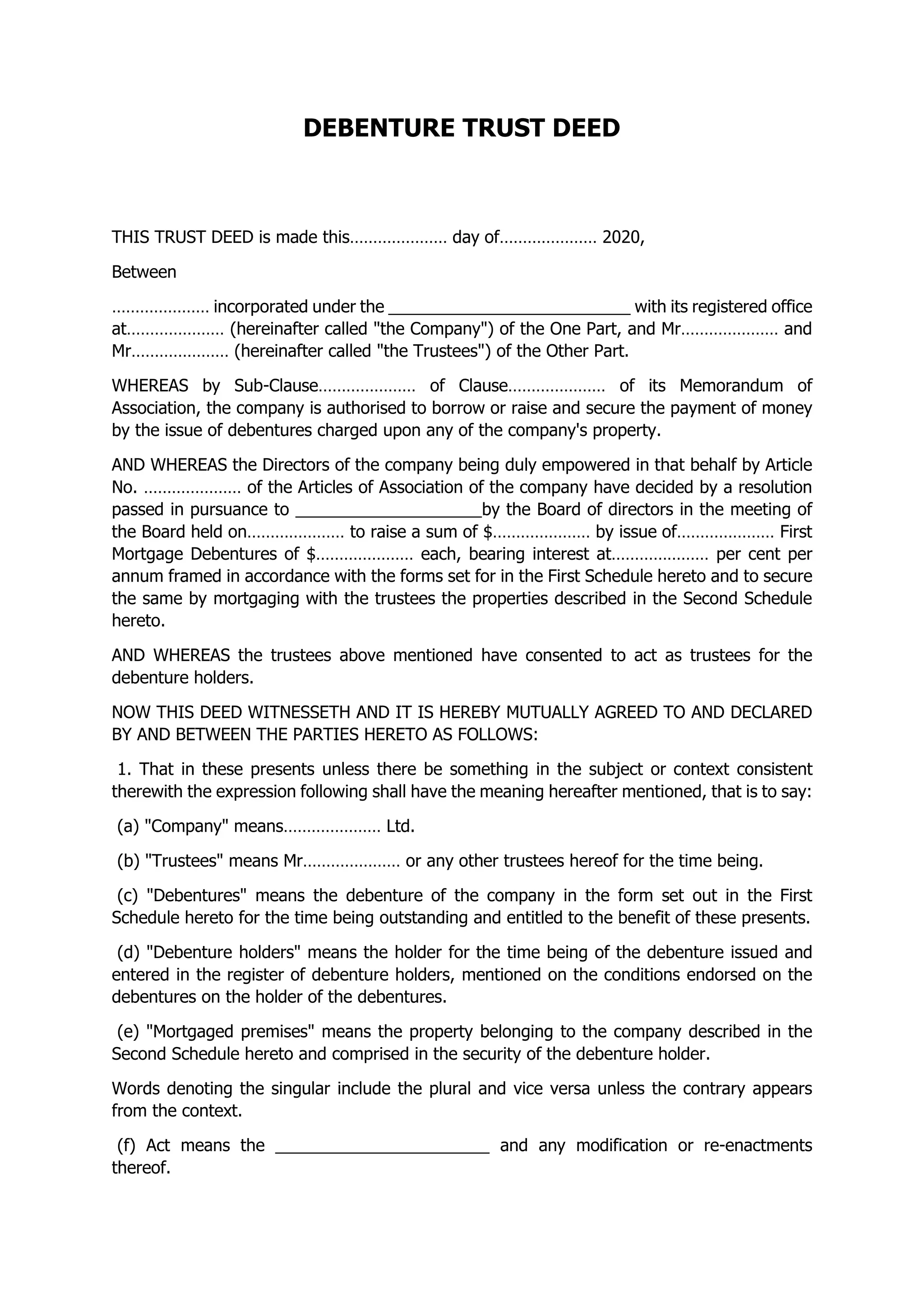 DEBENTURE TRUST DEED | PDF