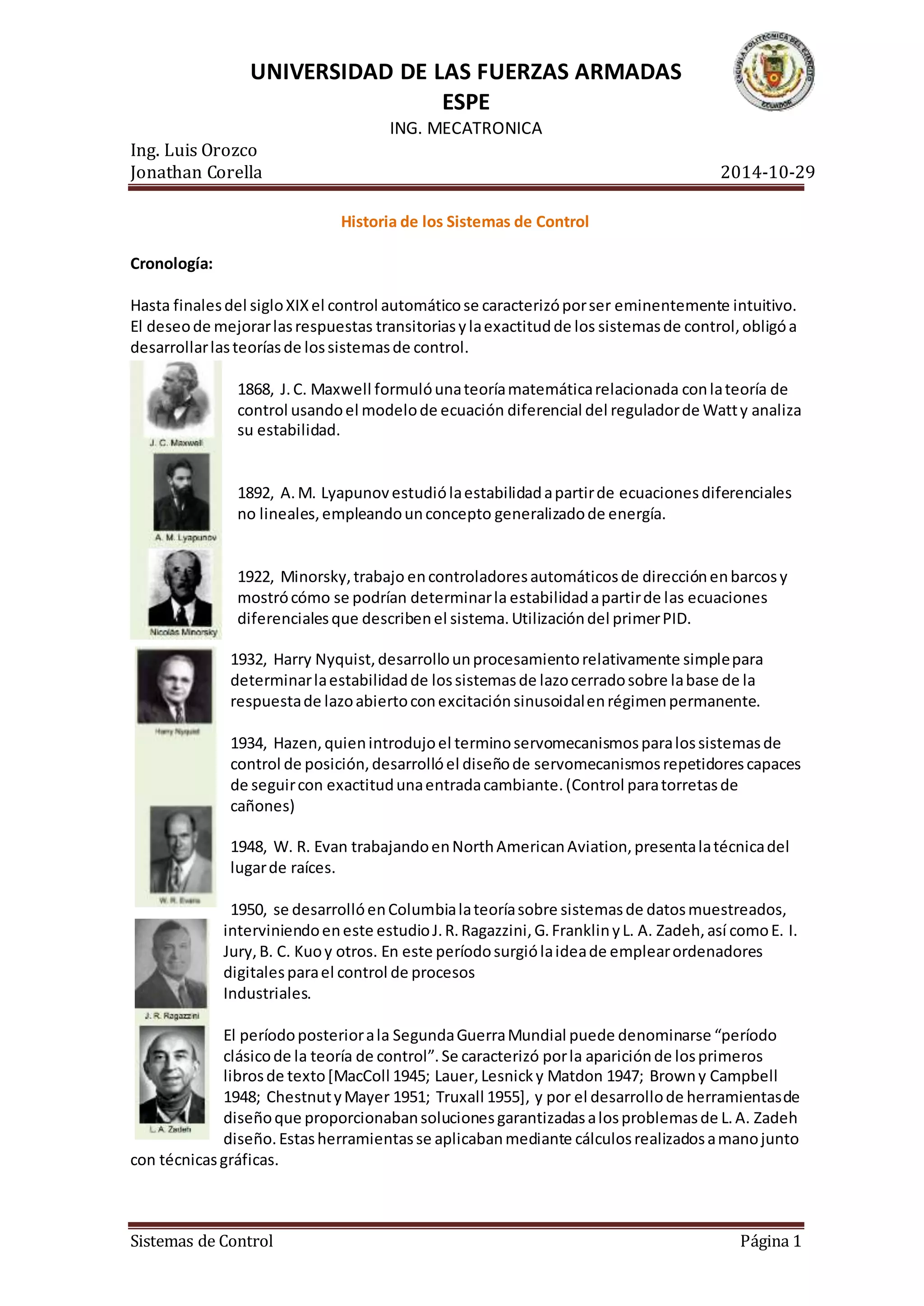 Historia de los sistemas de control | DOCX