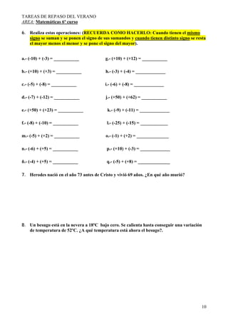 Deberes verano matematicas | PDF