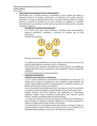 Deber habilidades relacionadas con los sentimientos | PDF