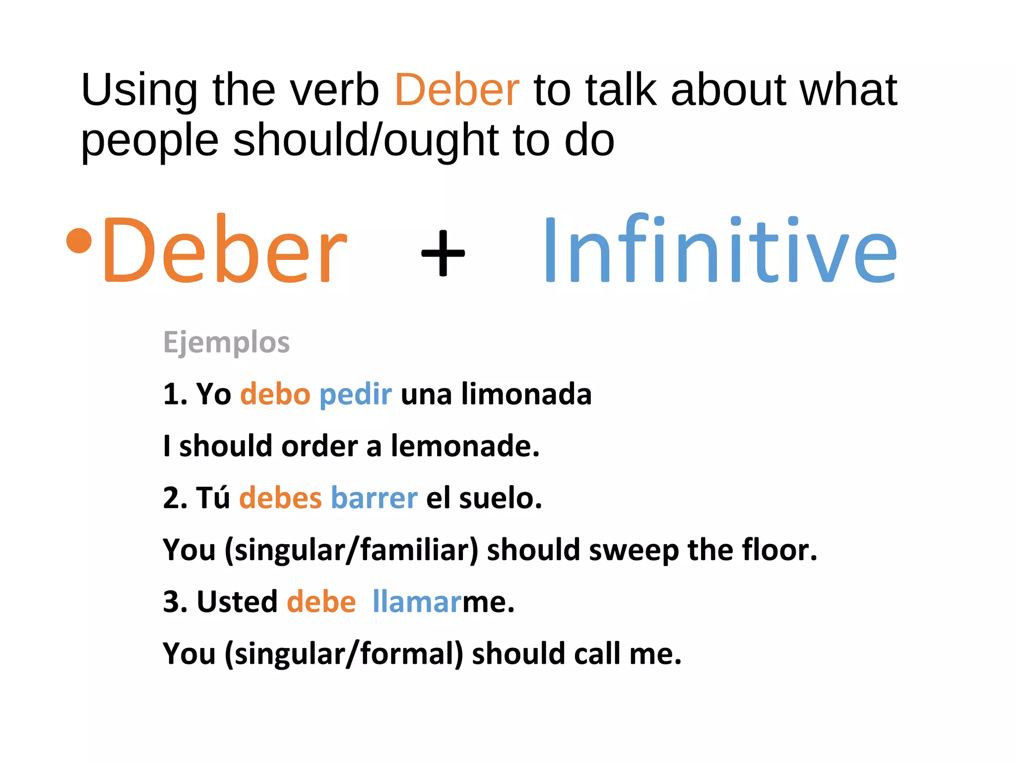 Deber + infinitive | PPT