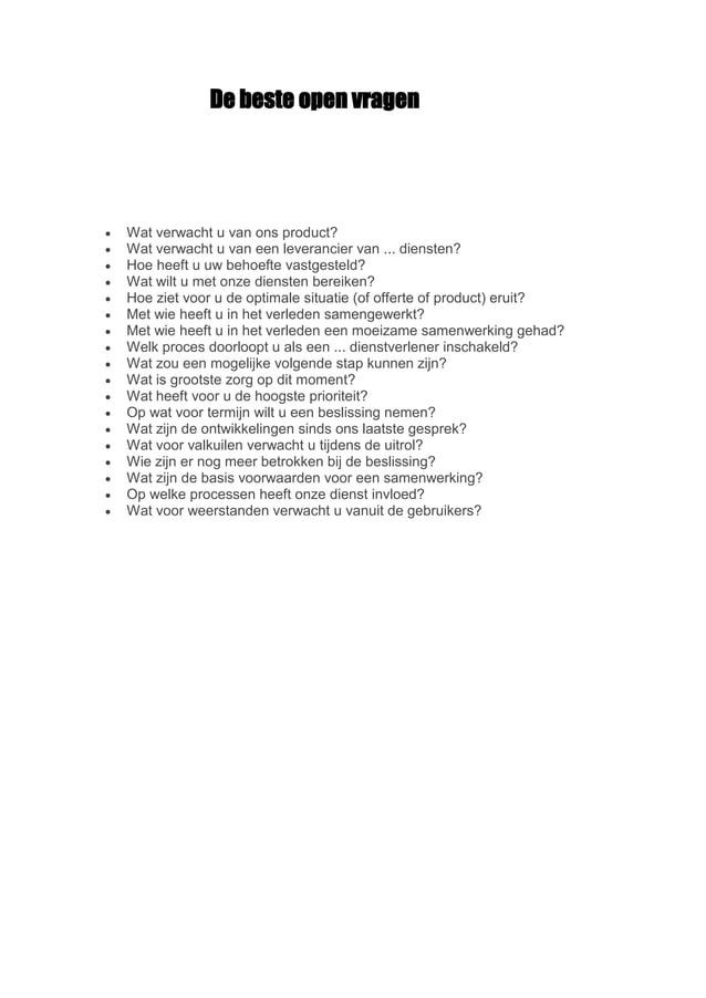 De Beste Open Vragen | DOCX