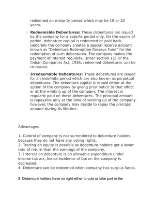 Debeture as sources of finance | RTF | Stocks and Bonds | Personal ...