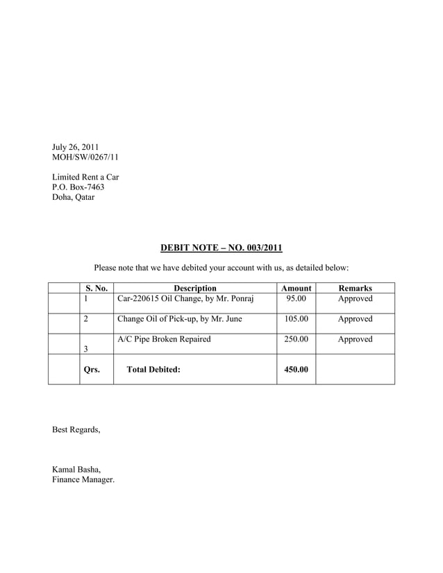 Debit note 3-limited rent | DOCX | Currencies | Economy