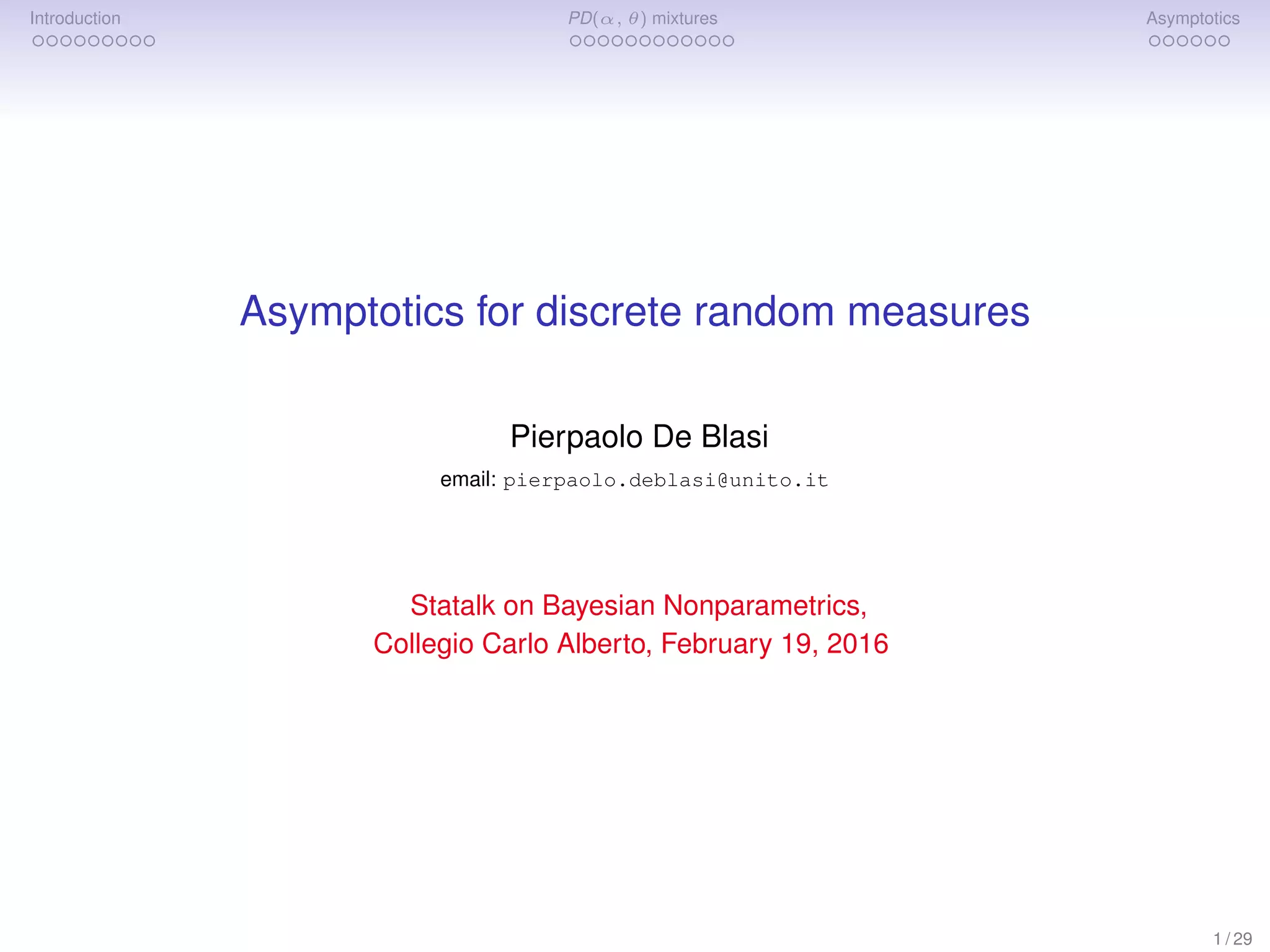 Asymptotics for discrete random measures | PPT