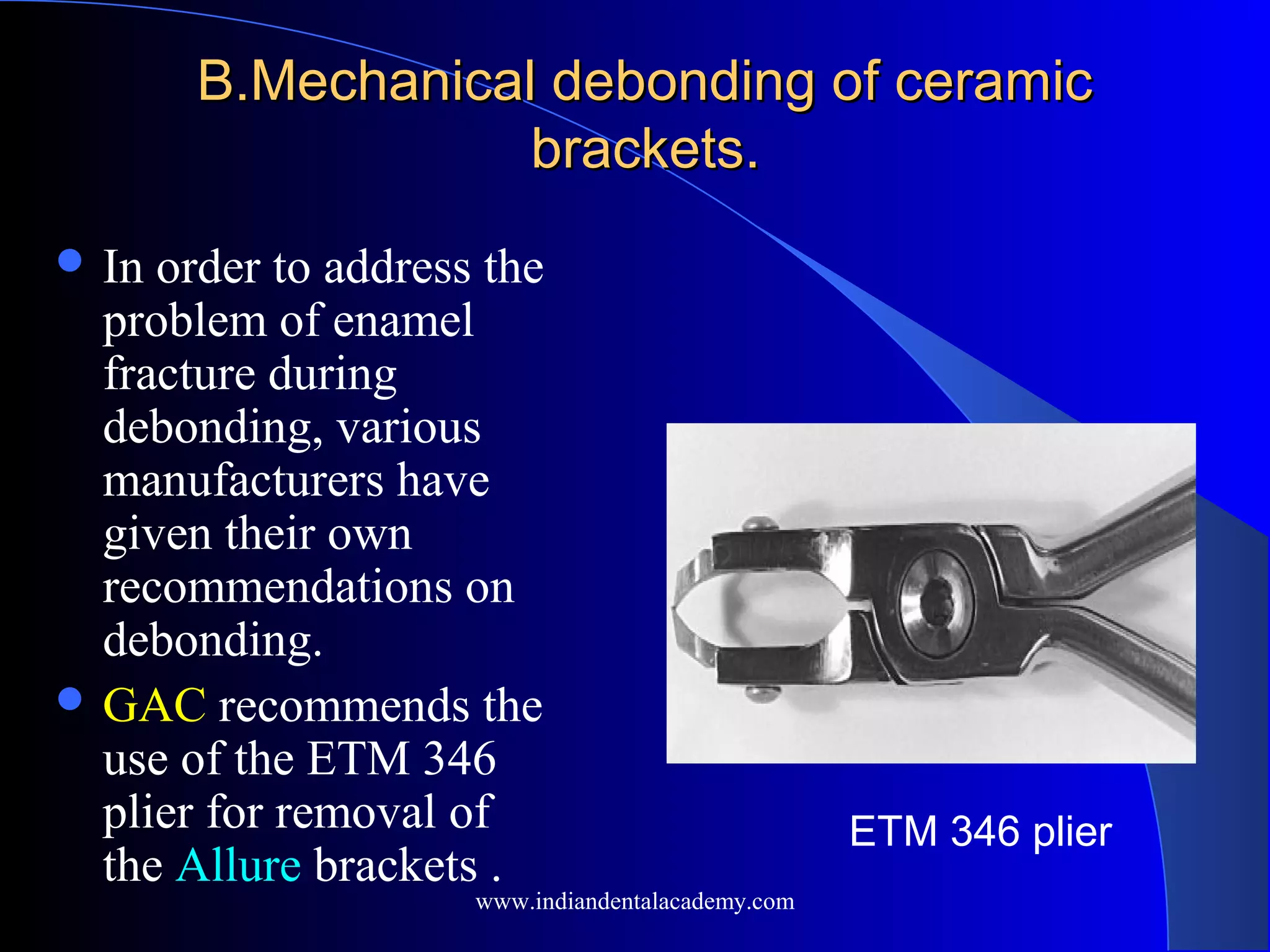 Debonding techniques and enamel fracture patterns /certified fixed ...