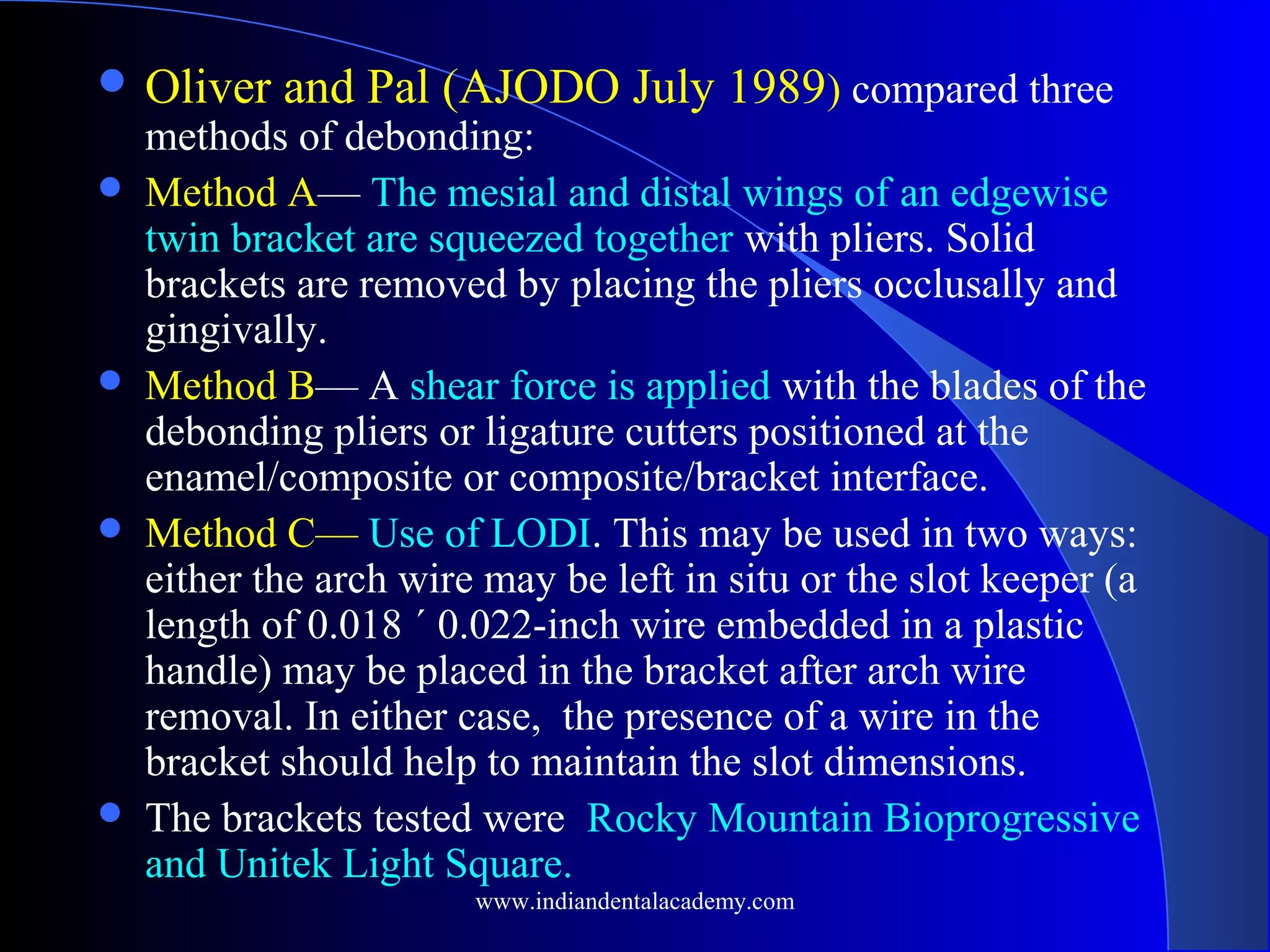 Debonding techniques and enamel fracture patterns /certified fixed ...