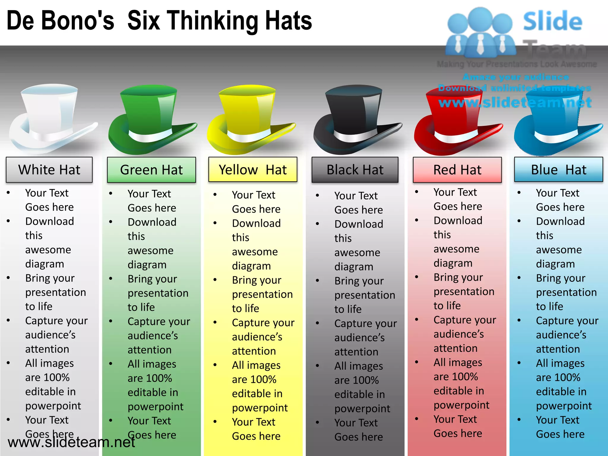 De bonos six thinking hats powerpoint ppt templates. | PDF