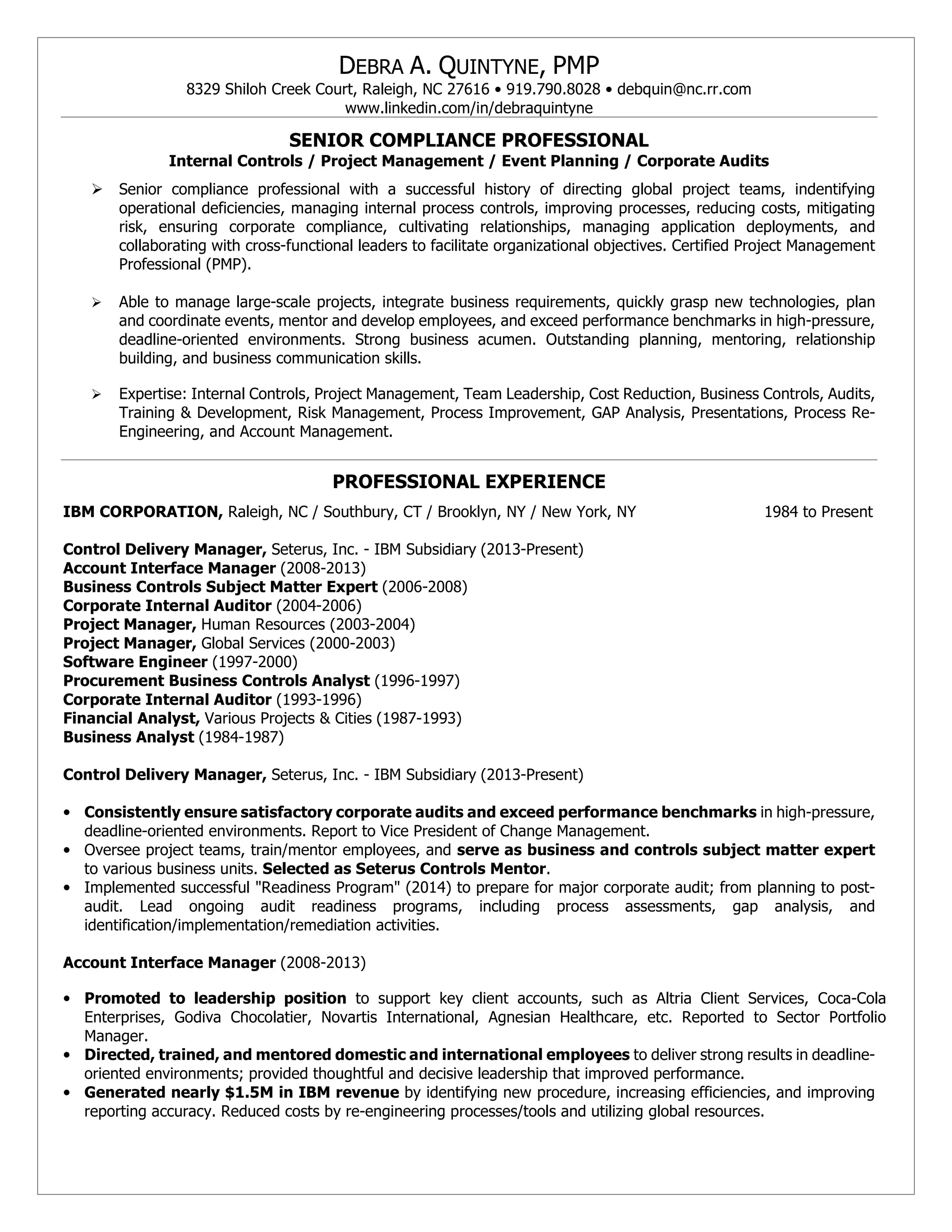 Debra quintyne resume 2015 | PDF