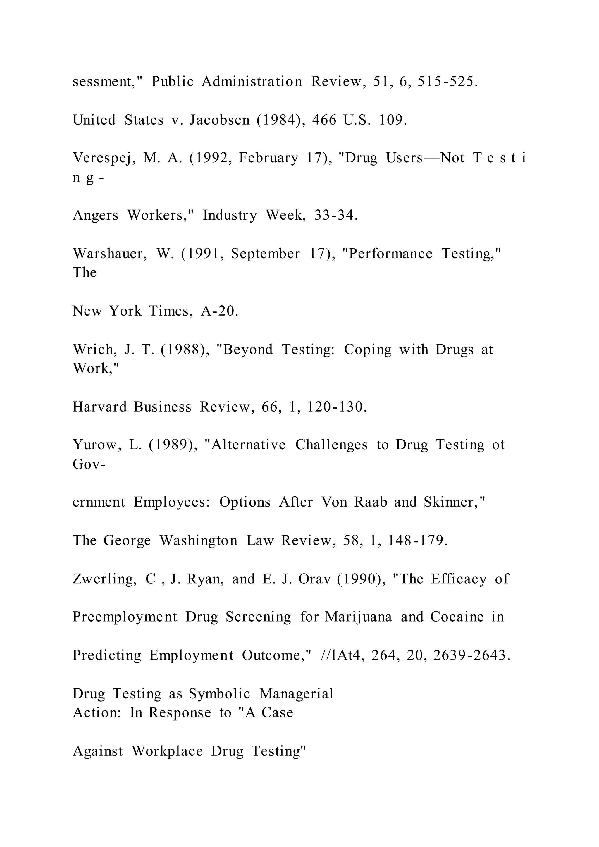 DEBRA R. COMER CrossroadsA Case Against Workplace Drug Tes | DOCX ...