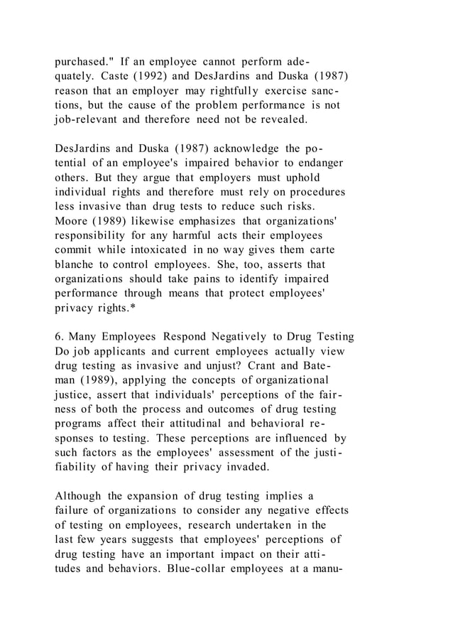 DEBRA R. COMER CrossroadsA Case Against Workplace Drug Tes | DOCX ...