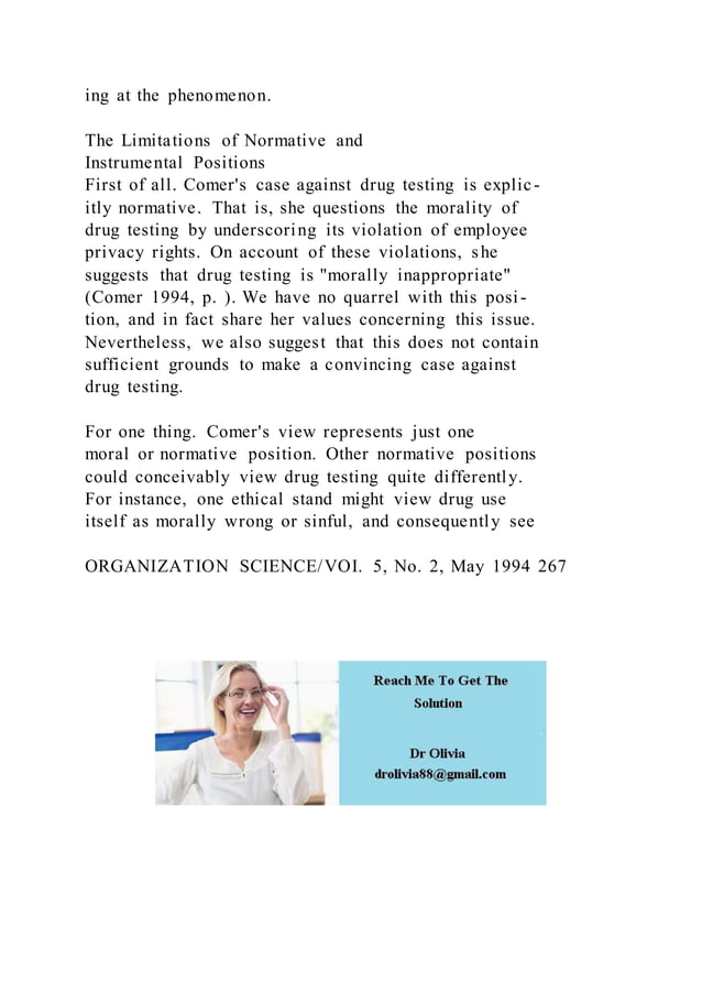 DEBRA R. COMER CrossroadsA Case Against Workplace Drug Tes | DOCX ...