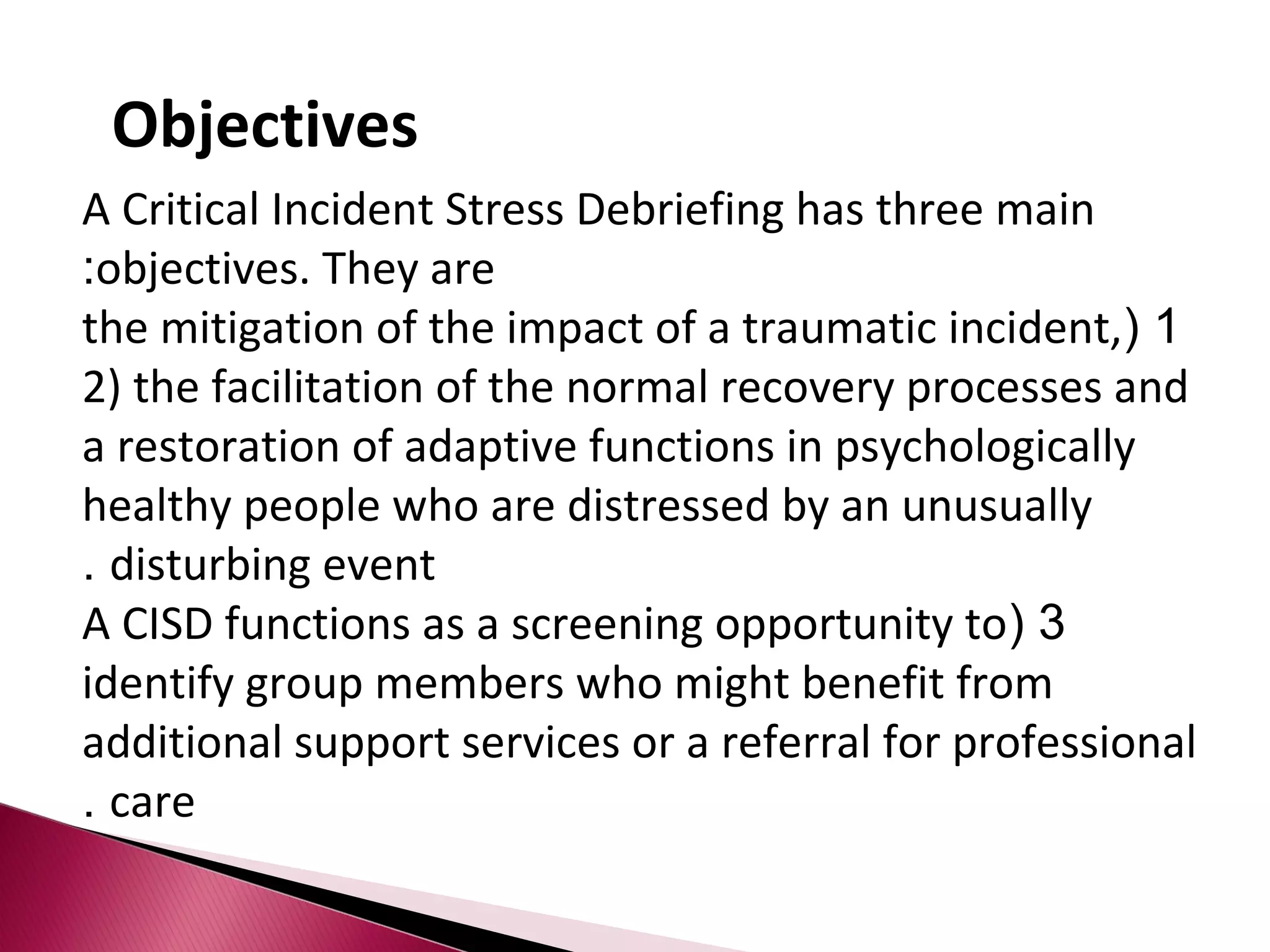 Critical Incident Stress Debriefing (CISD) | PPT