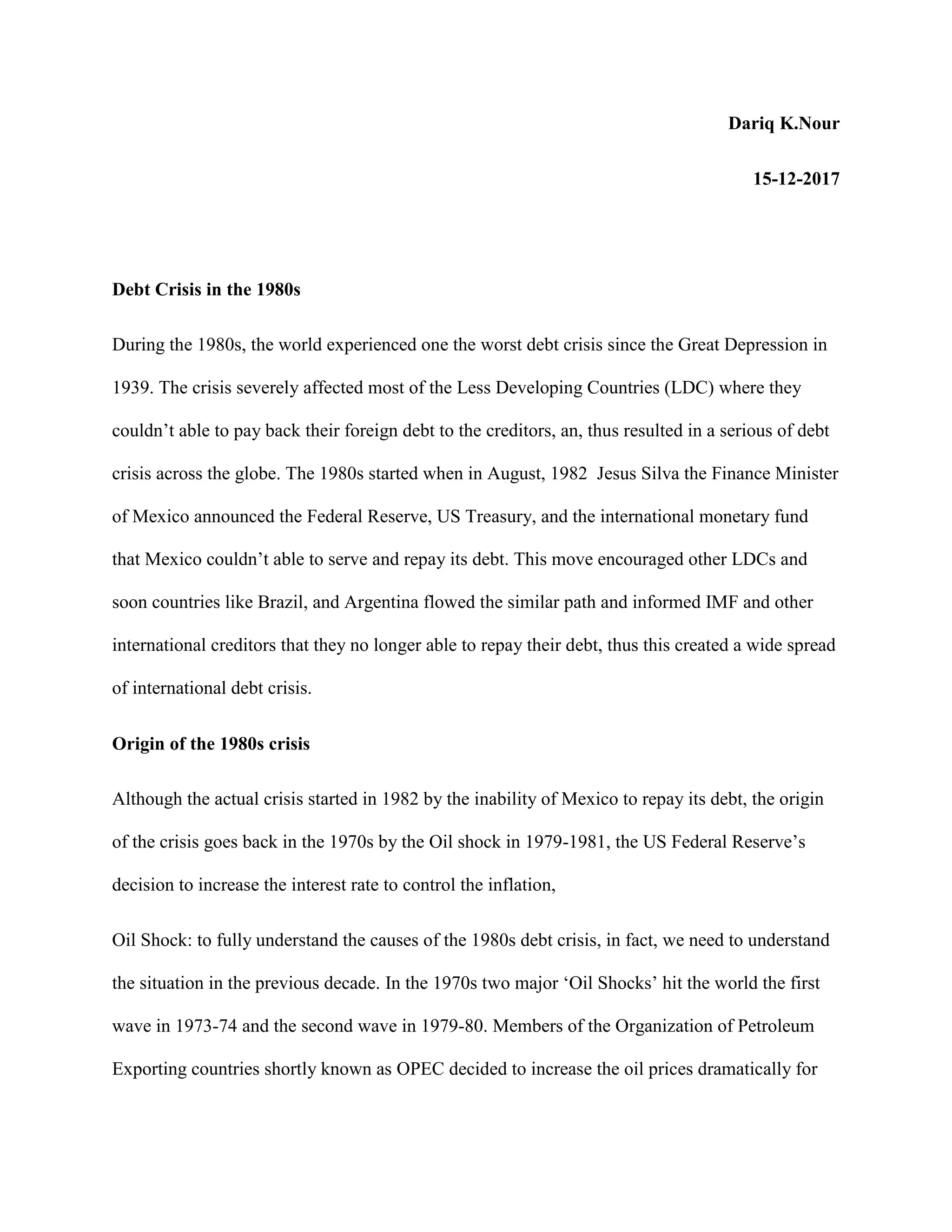 Debt crisis in 1980s | PDF
